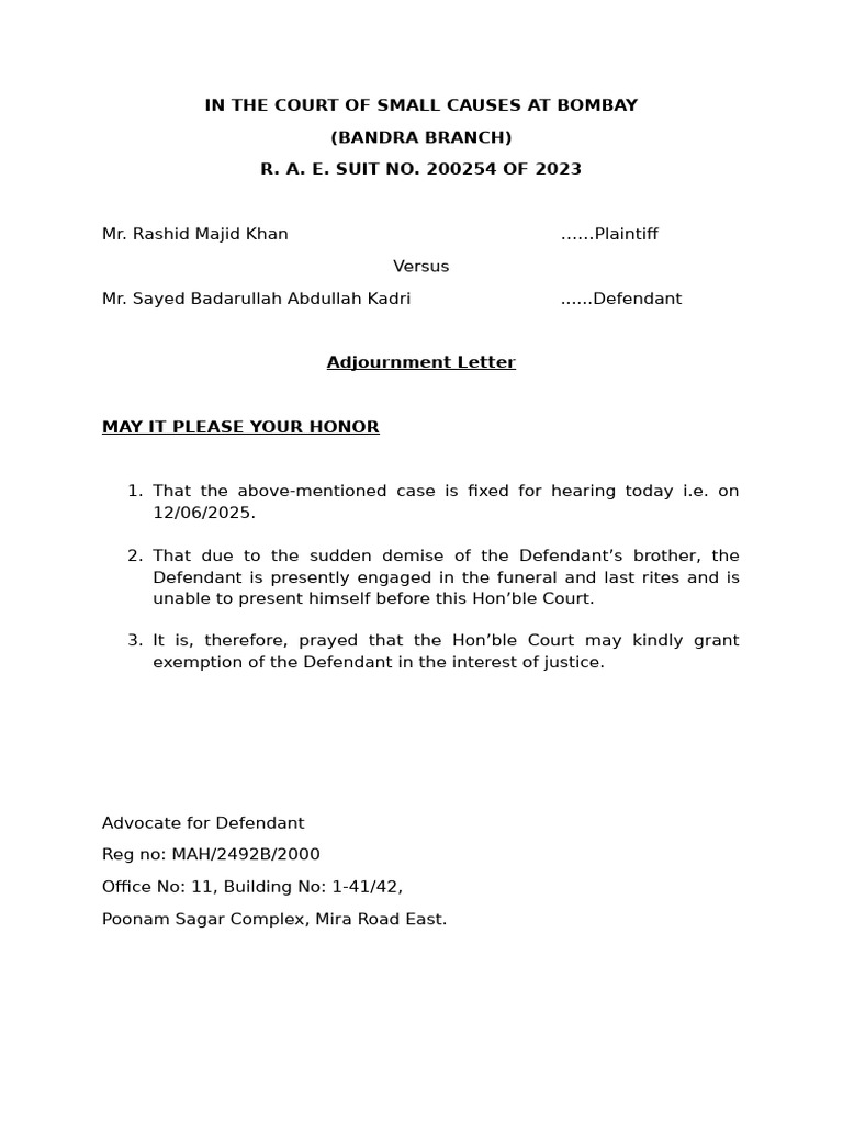 Adjournment Letter | PDF