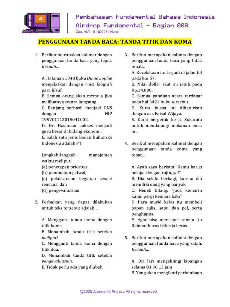 (Soal-BIND) 08. Penggunaan Tanda Koma Dan Titik Koma | PDF