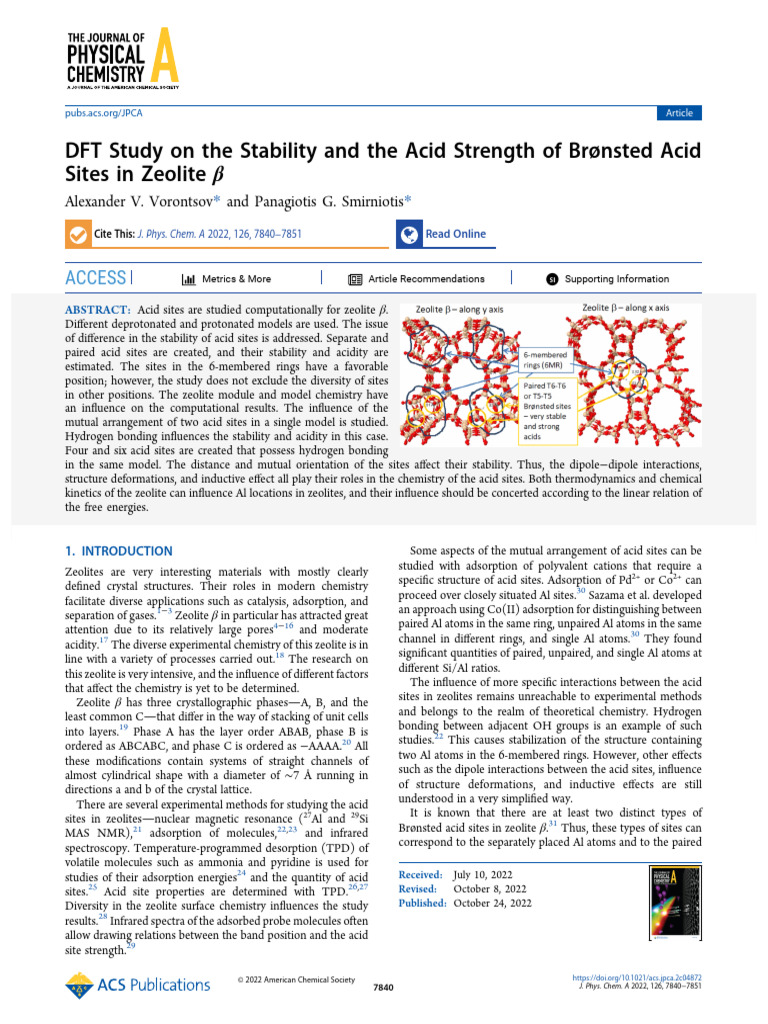 Dft Study on the Stability and the Acid Strength of Brønsted Acid Sites ...