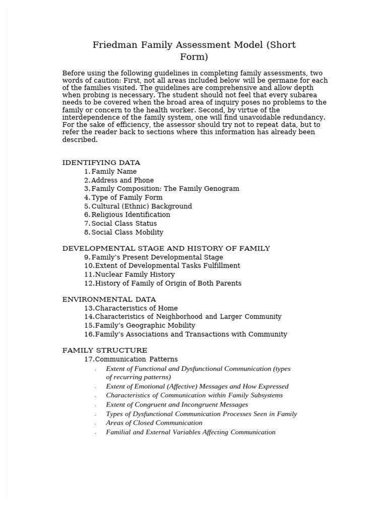 Friedman Family Assessment Guidelines | PDF | Stress (Biology) | Parenting