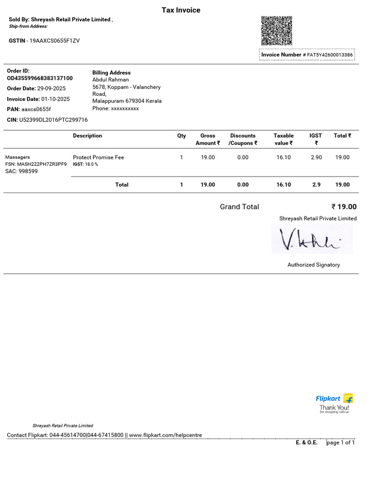 Cult Volt Deep Tissue Massager Invoice | PDF | Taxes | Payments