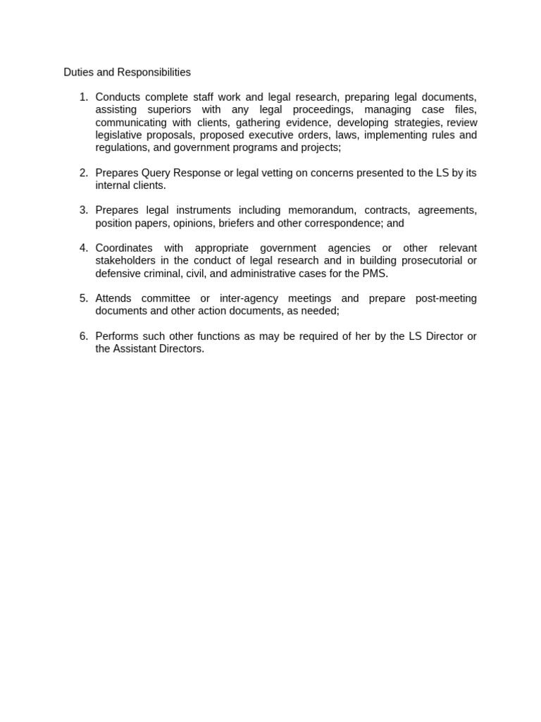 Legal Research and Document Preparation Duties | PDF