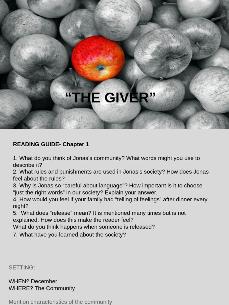 "The Giver Chapter 1 Reading Guide" | PDF