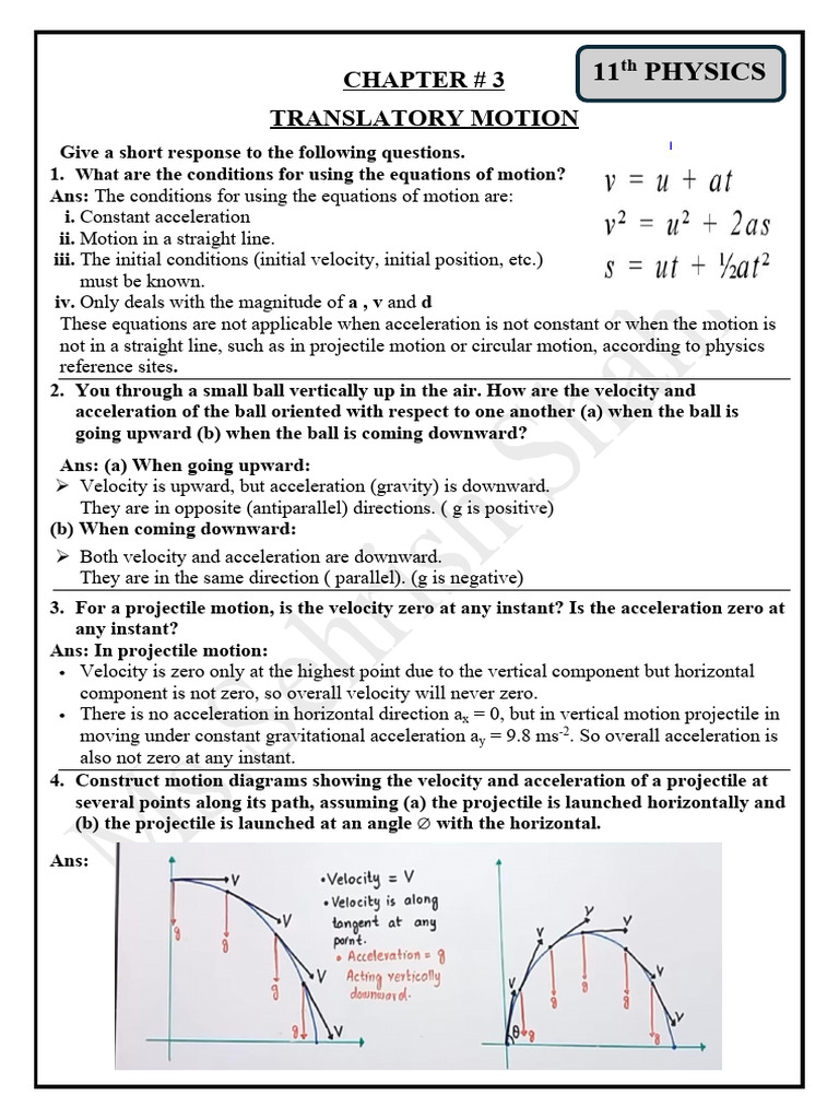 XI Phy Projectile Motion Chap # 3 | PDF | Momentum | Acceleration