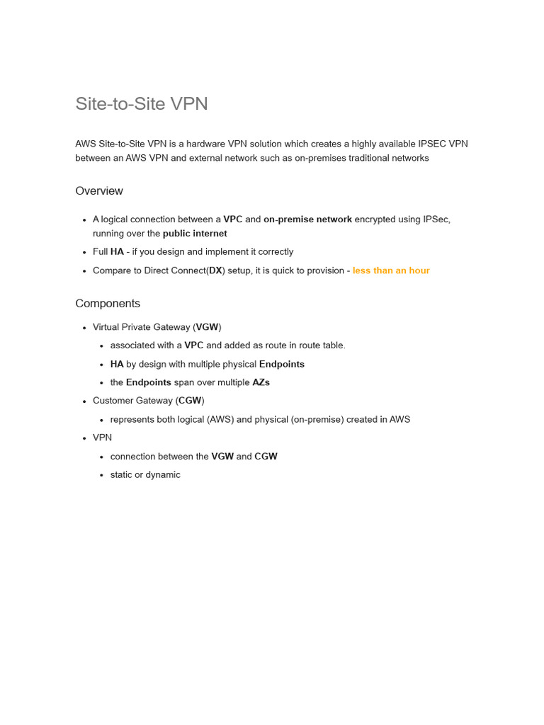 Site-To-Site VPN - AWS SA Professional | PDF