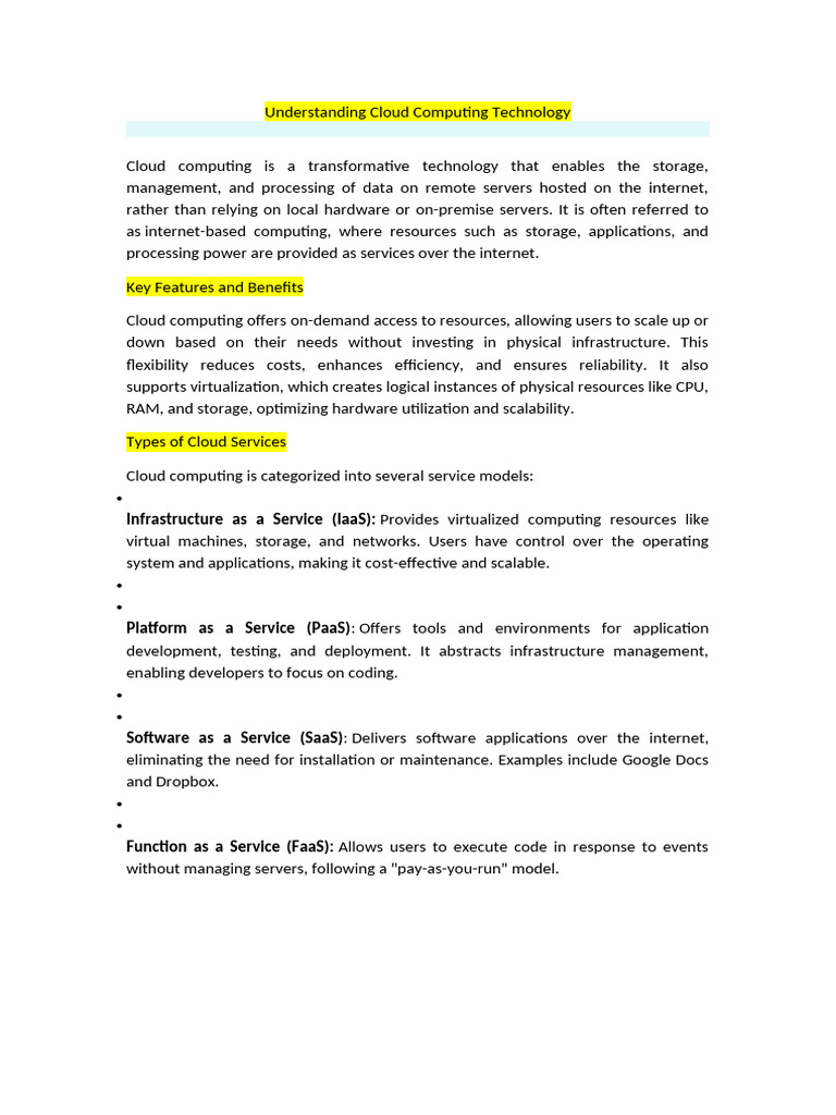 Cloud Computing Technology | PDF | Cloud Computing | Software As A Service