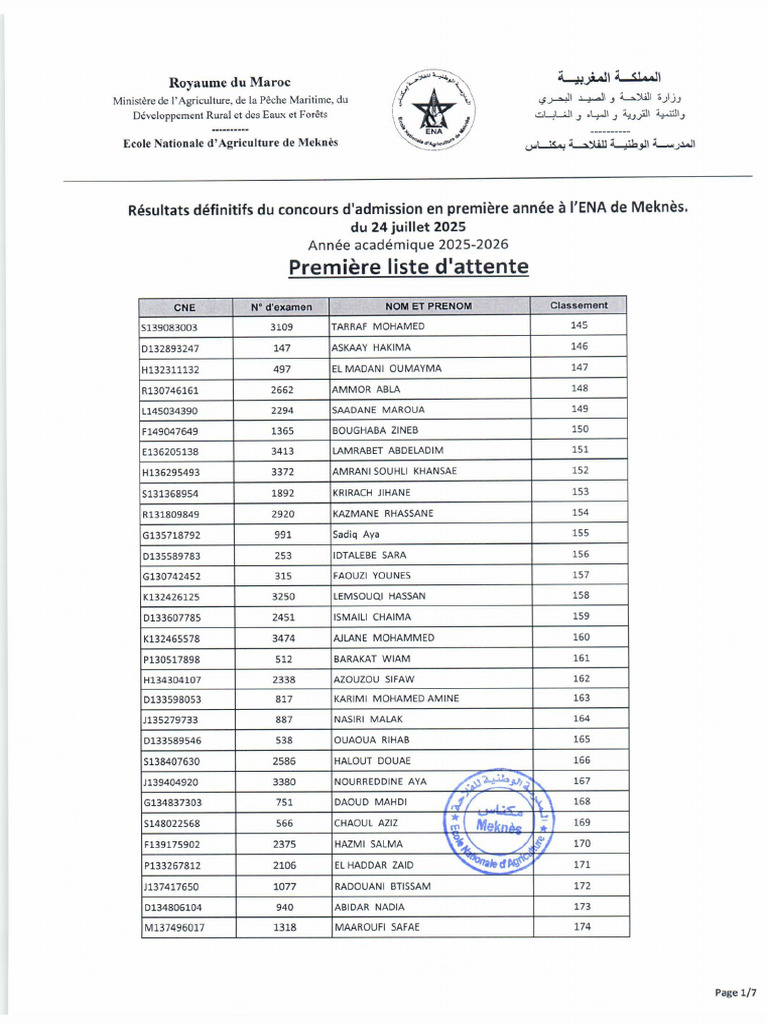 1ere Liste Dattente Enam | PDF