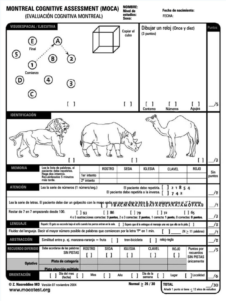 Prueba MOCA: Evaluación Cognitiva | PDF | Cognición | Ciencia cognitiva