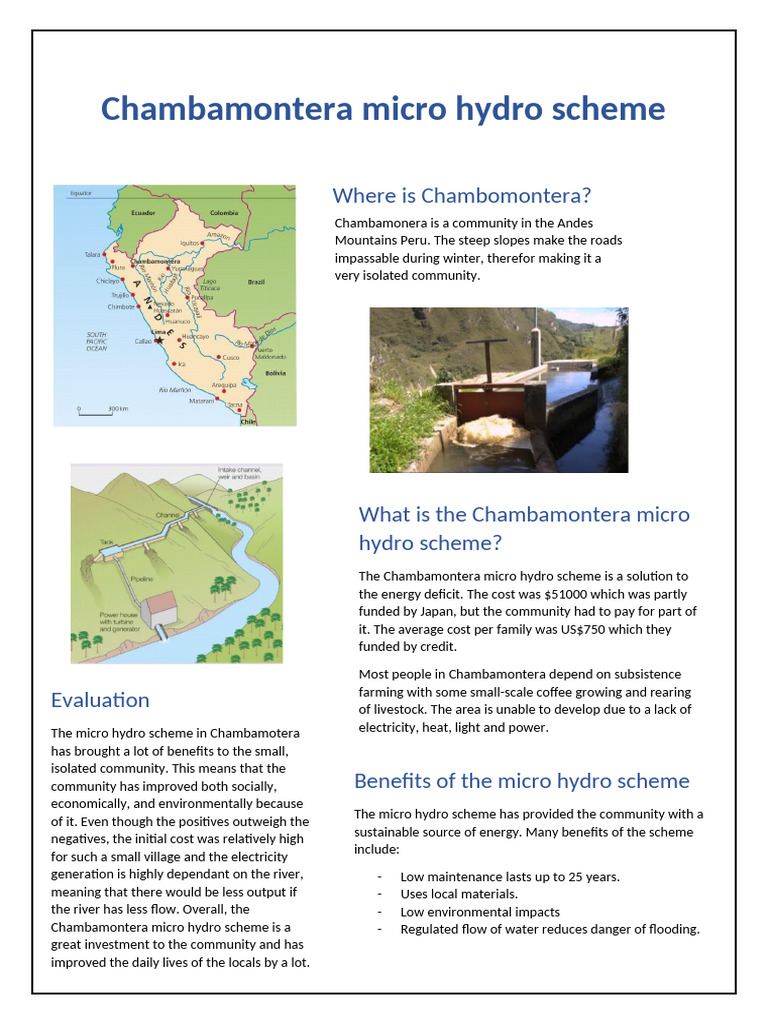 Chambamontera Micro Hydro Scheme Benefits | PDF | Hydroelectricity ...