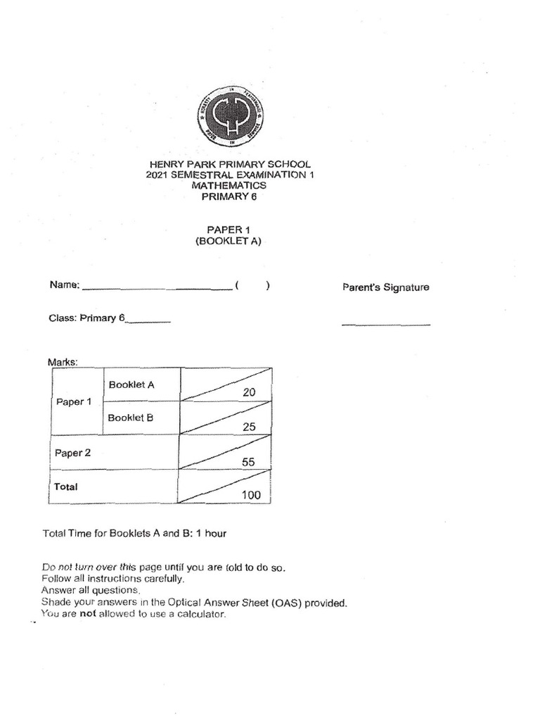 P6 Maths SA1 2021 HenryPark Exam Papers | PDF | Elementary Geometry ...