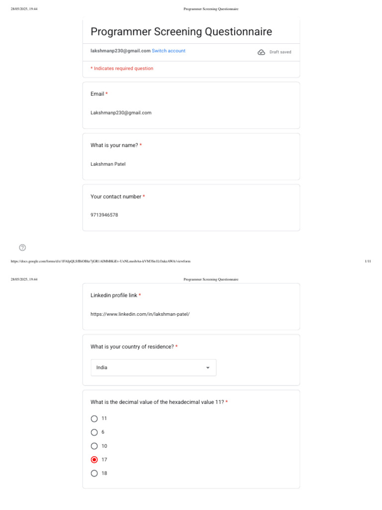 Programmer Screening Questionnaire | PDF | Integer (Computer Science) | Bit