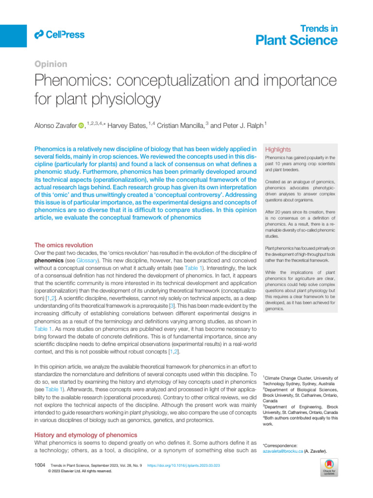 2023 Zavafer Et Al. Phenomics - Conceptualization and Importance For Plant Physiology | PDF ...