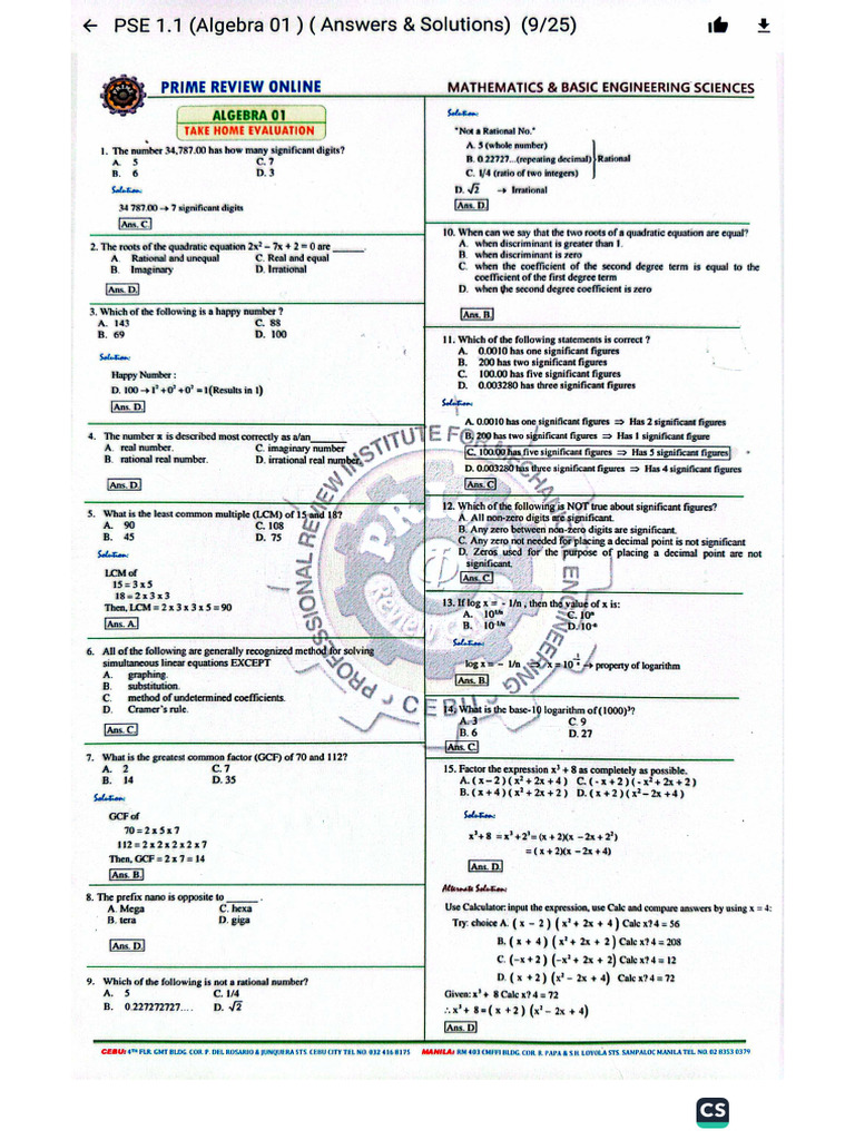 1 Algebra (Sample Prob W Solution) | PDF