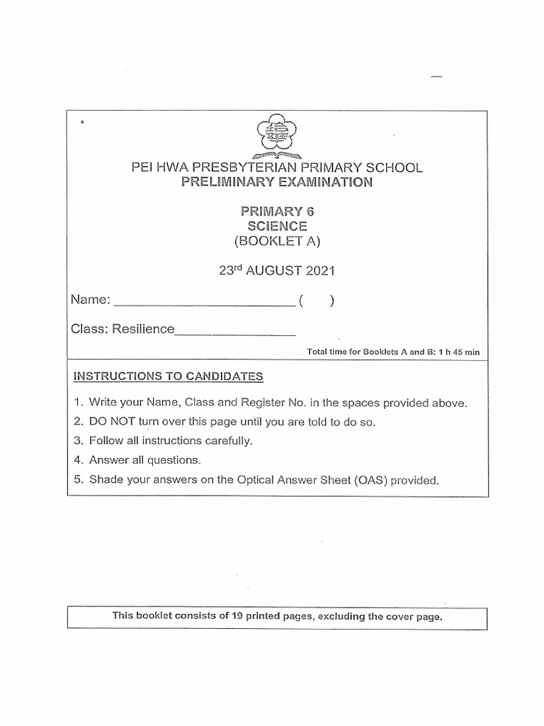P6 Science Prelim 2021 PeiHwa Exam Papers | PDF