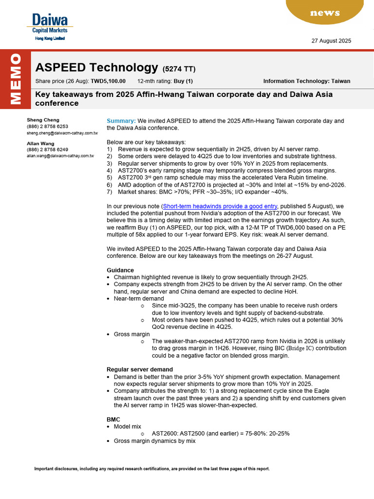 Daiwa - ASPEED-Key Takeaways From 2025 Affin-Hwang Taiwan Coprorate Day ...
