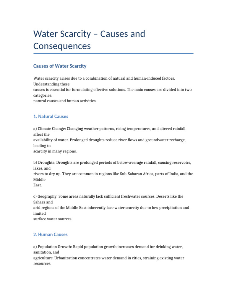 Causes of Water Scarcity Explained | PDF | Water Scarcity | Water