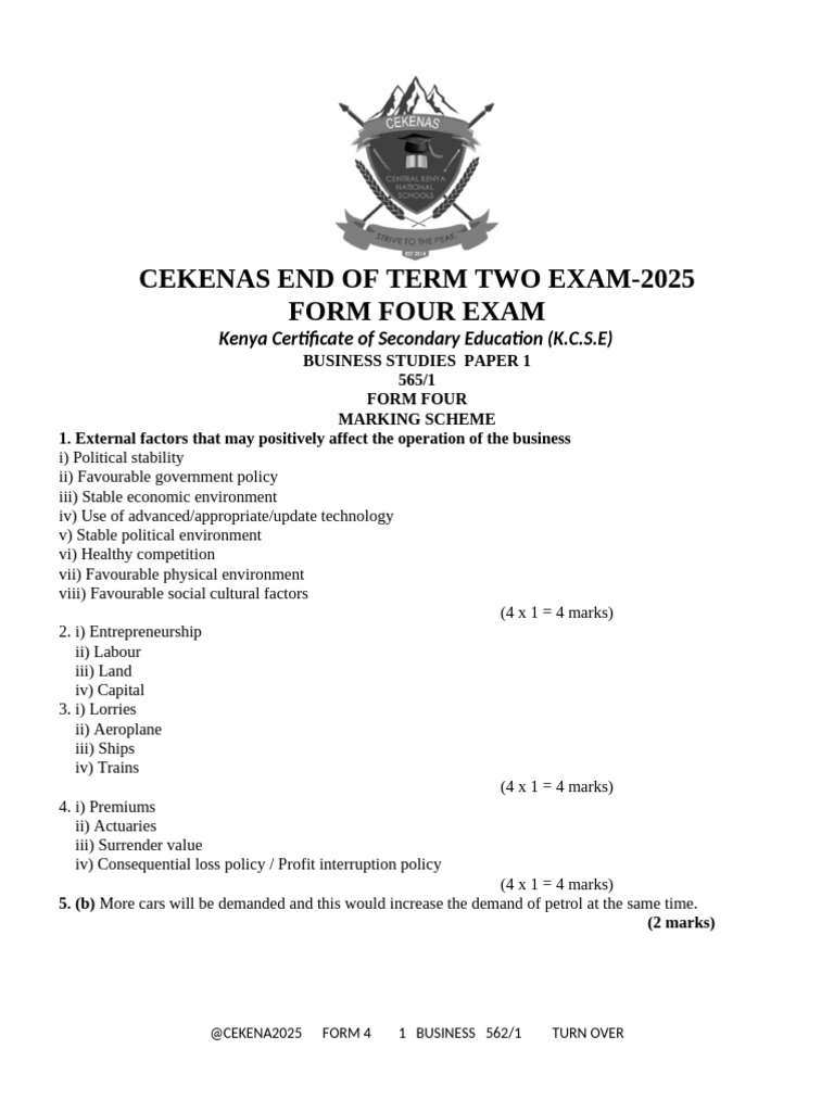 Business Paper 1 Marking Scheme | PDF | Employment | Credit