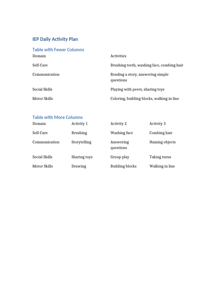 IEP Daily Activity Plan | PDF