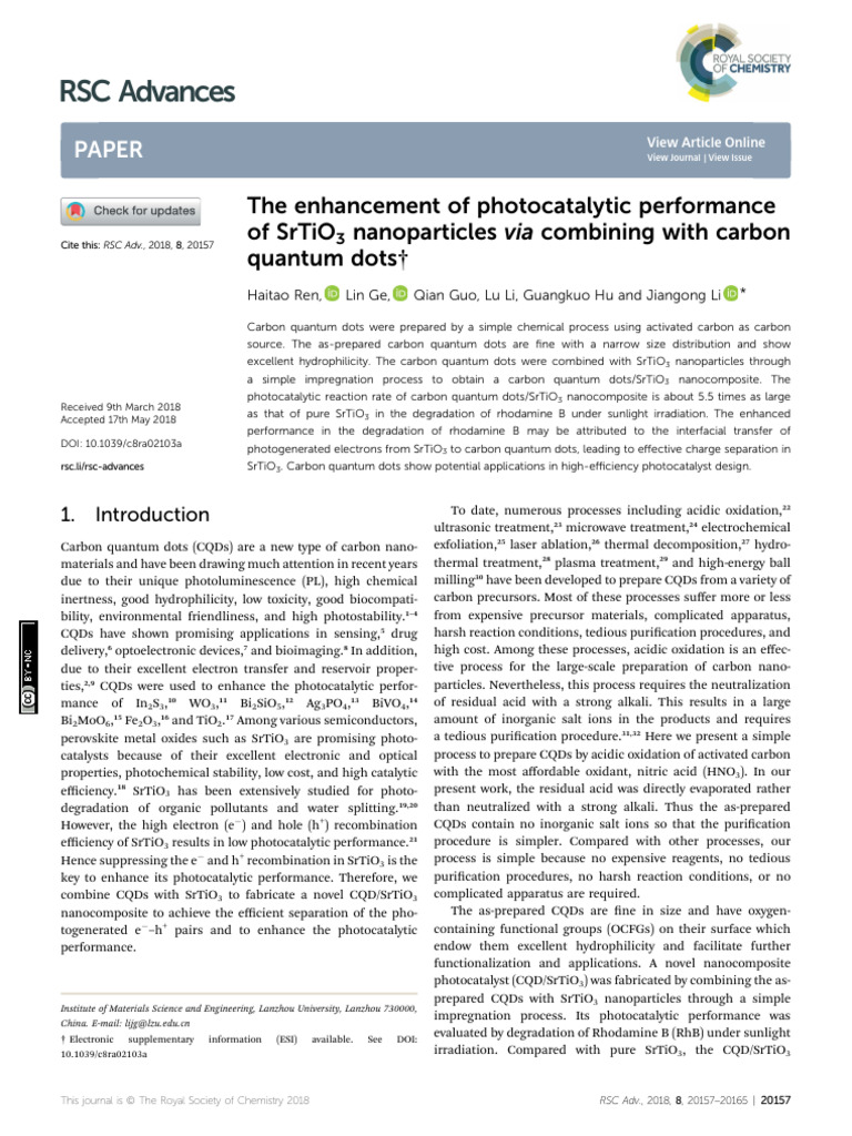 RSC Advances: Paper | PDF | Nanoparticle | Nanocomposite