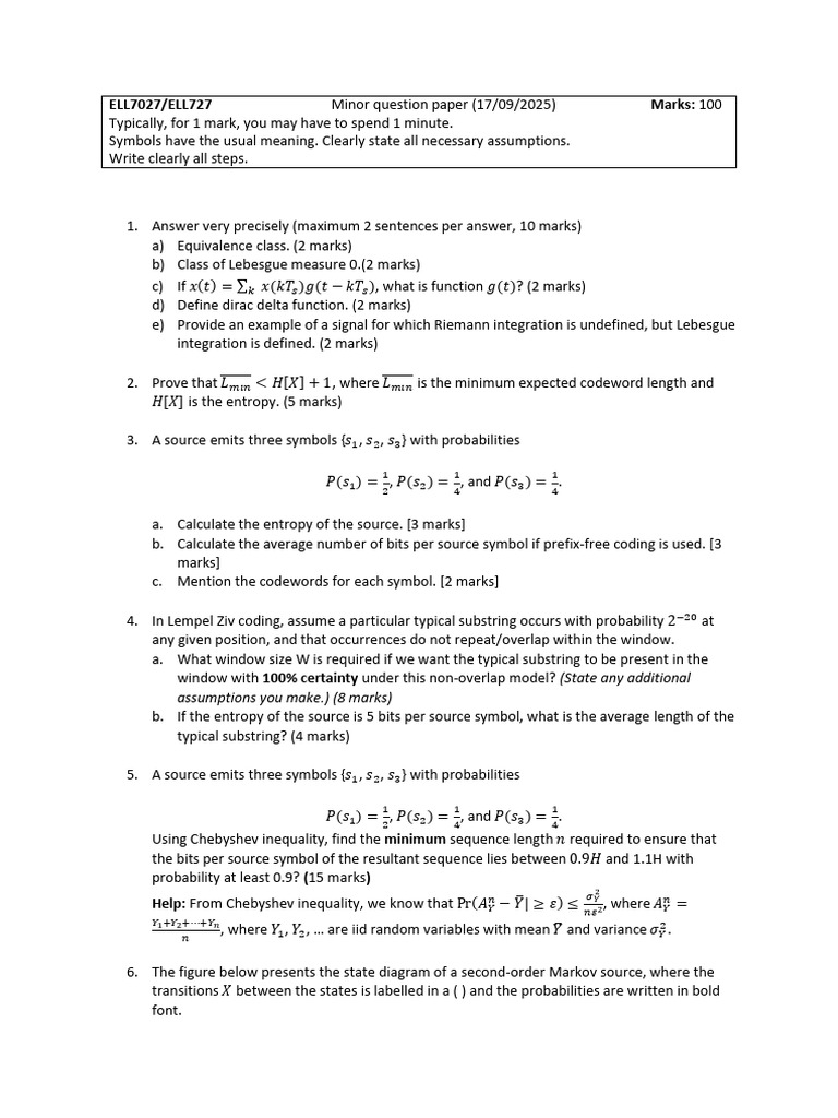 Minor Exam Paper on Information Theory | PDF | Mathematical Relations ...
