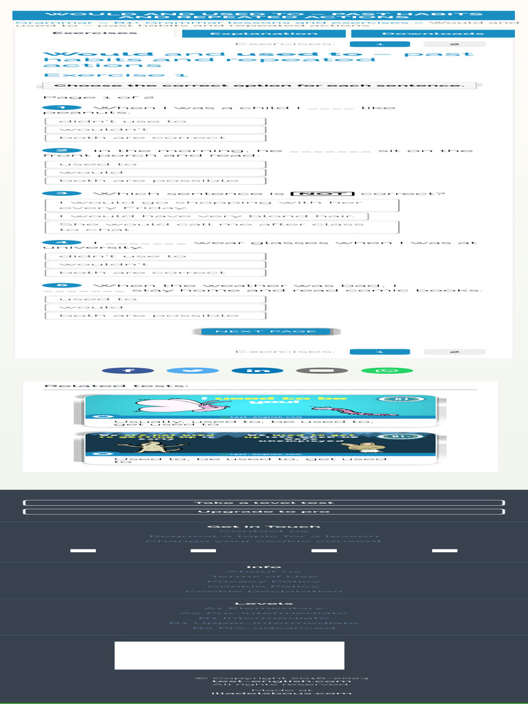 Would and Used To - Past Habits and Repeated Actions - Test-English | PDF