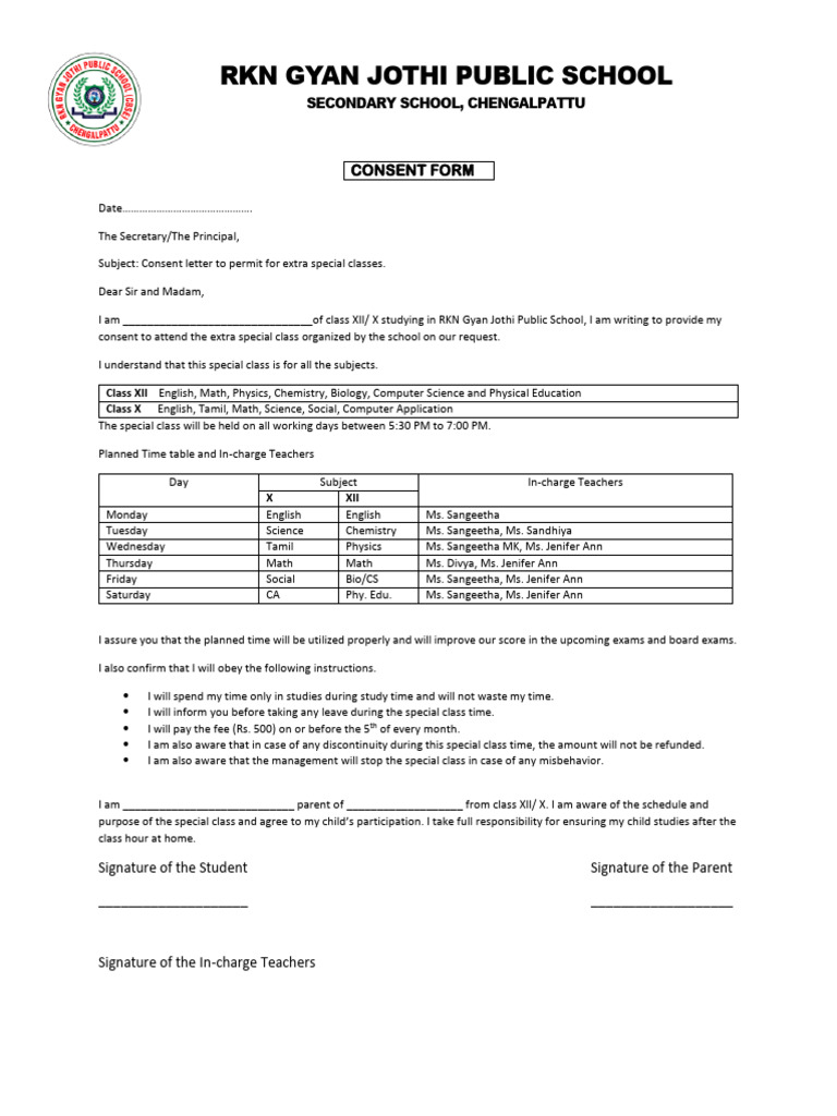Special Class Permission Letter Template | PDF