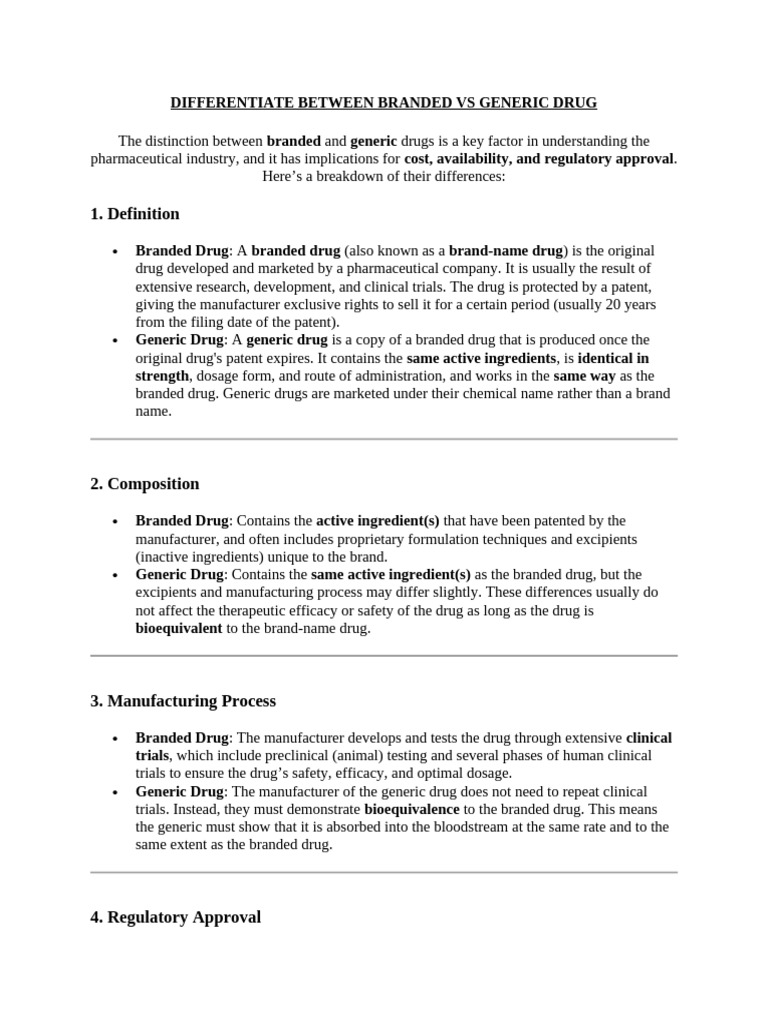 Branded vs Generic Drugs Explained | PDF | Generic Drug | Drugs