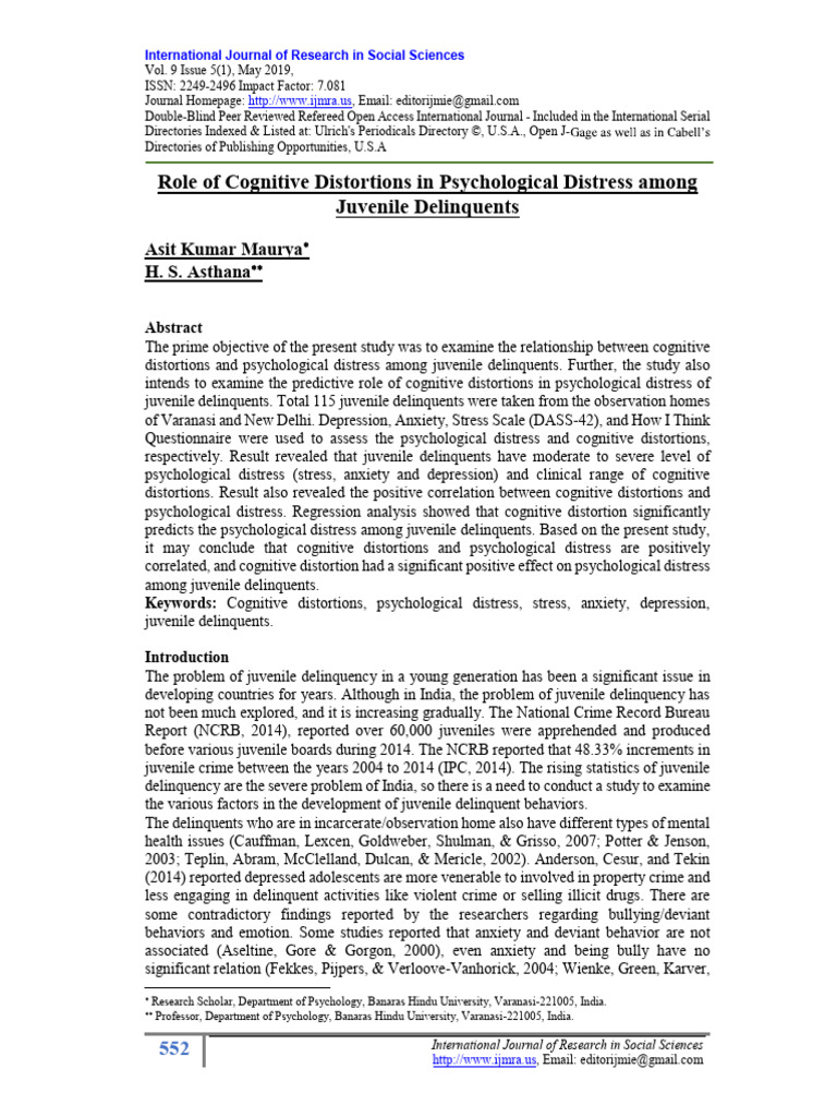 Role of Cognitive Distortions in Psychological Distress | PDF ...