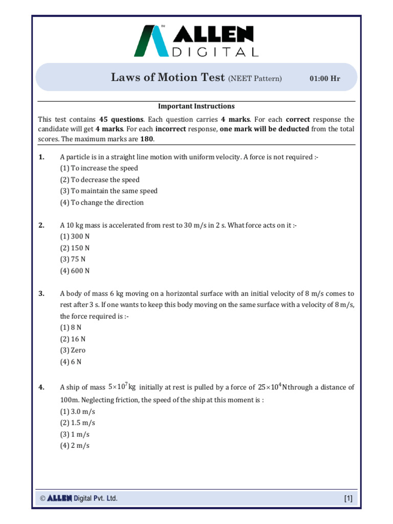 Allen XI Class Physics-1 | PDF