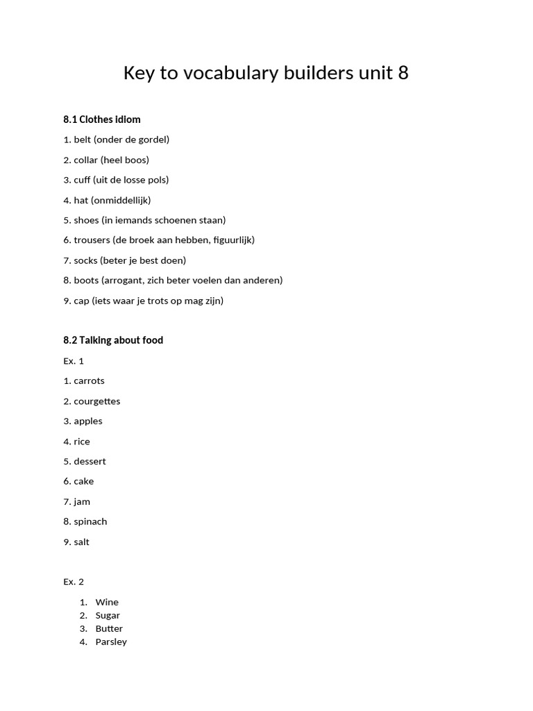 Key To Vocabulary Builders Unit 8 | PDF