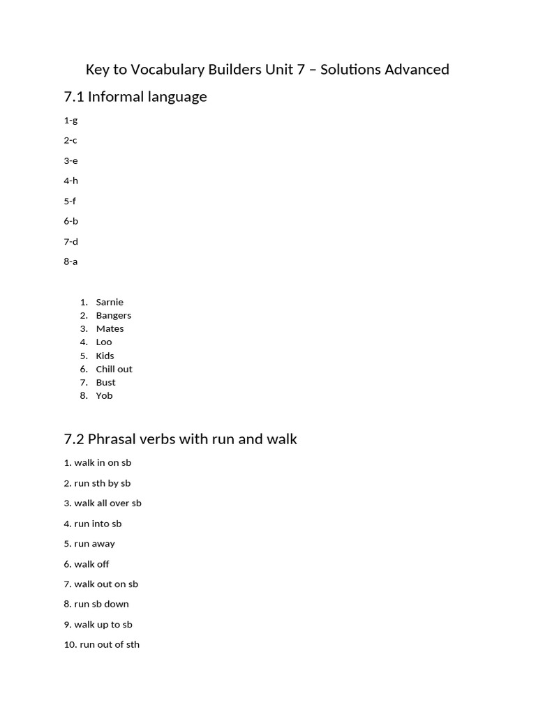 Key To Vocabulary Builders Unit 7 | PDF | Linguistics