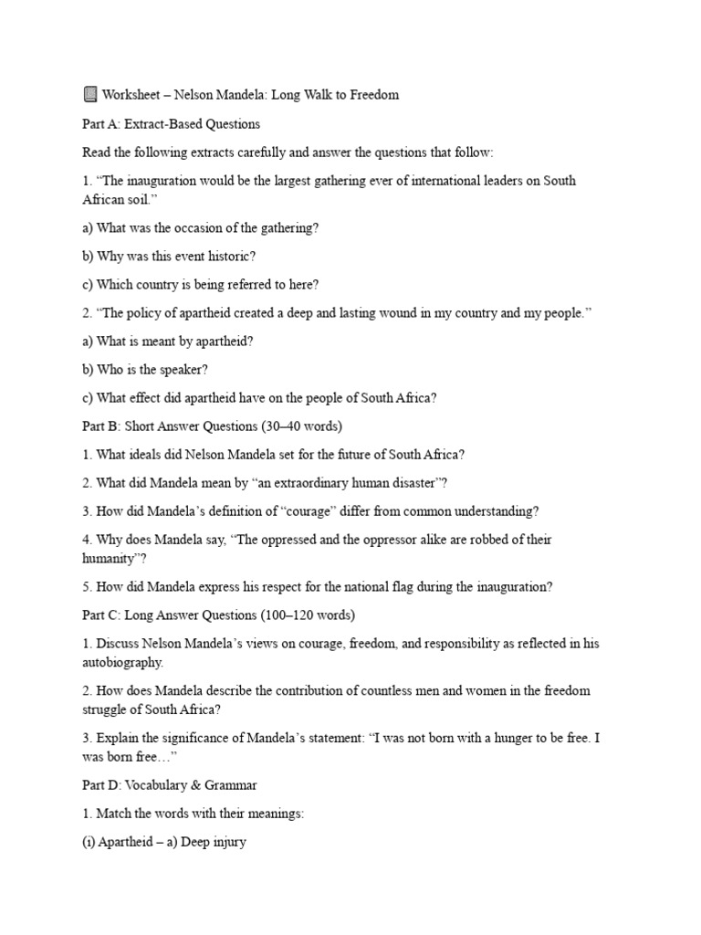 Nelson Mandela: Freedom Worksheet | PDF