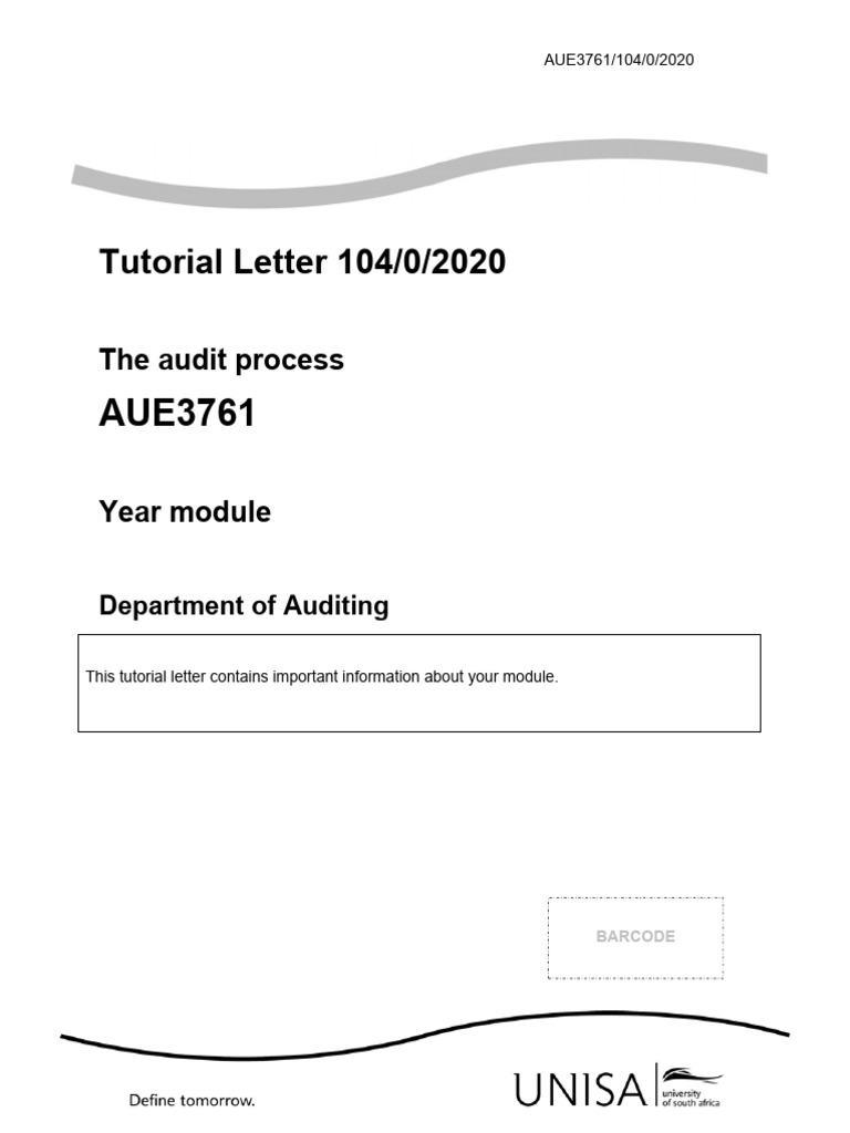 Tutorial Letter 104/0/2020: The Audit Process | PDF | Audit | Internal ...