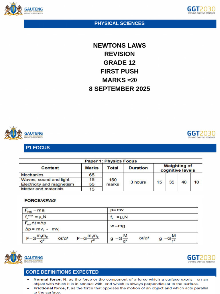 Newtons Laws Revision Physical Science | PDF