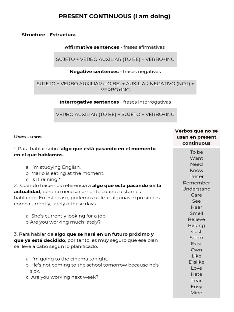Present Continuous (I Am Doing) | PDF