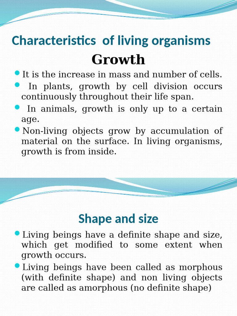 Characters of Living Organisms | PDF | Organisms | Reproduction