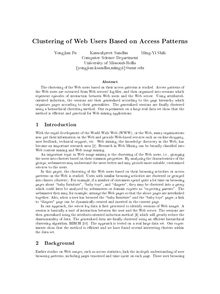 Clustering of Web Users Based On Access Patterns | PDF | Cluster Analysis | World Wide Web