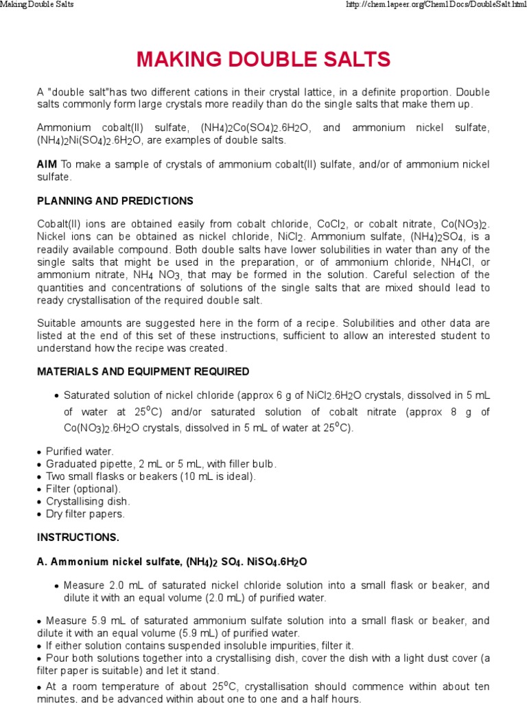 Making Double Salts | PDF | Salt (Chemistry) | Crystallization