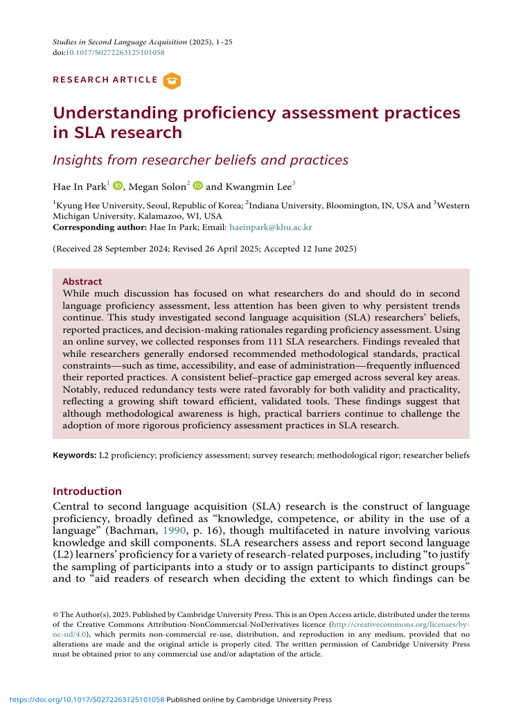 SLA Proficiency Assessment Practices Insights | PDF | Second Language ...