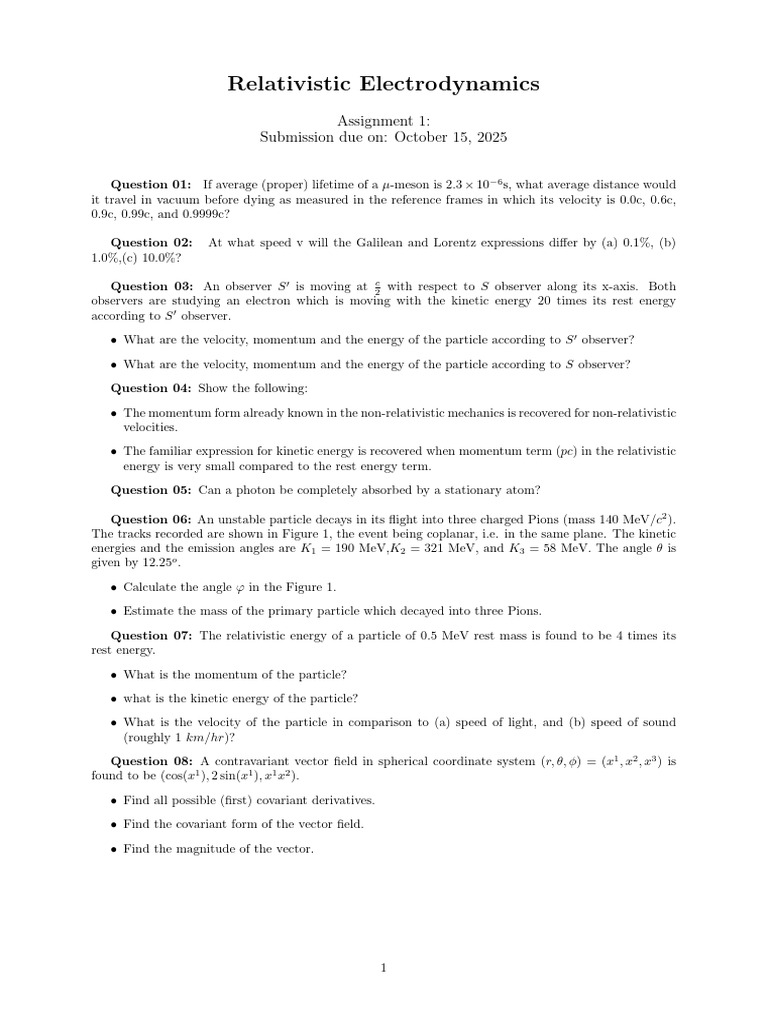 Relativistic Electrodynamics Questions | PDF | Momentum | Special Relativity