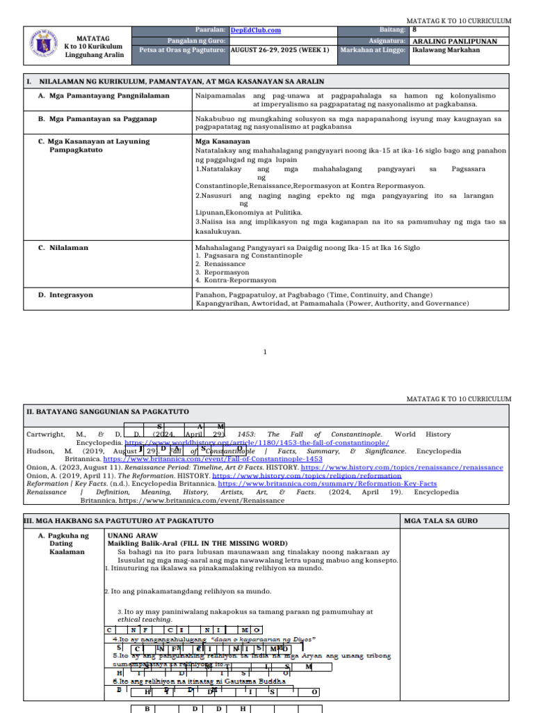 Matatag - Ap 8 Q2 W1 | PDF