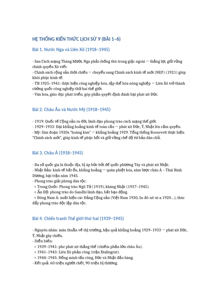 He Thong Kien Thuc Lich Su 9 Bai 1 6 | PDF