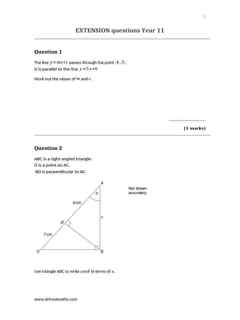 Year 11 Extension Maths Questions | PDF | Numbers | Square Root