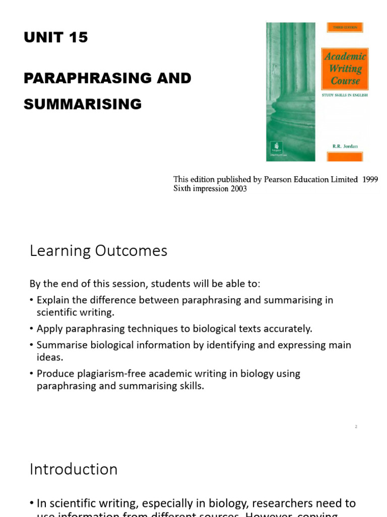 TM 06 Unit 15 Paraphrasing and Summarising - Lectures Notes | PDF ...