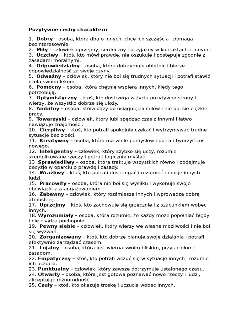 Pozytywne Cechy Charakteru | PDF