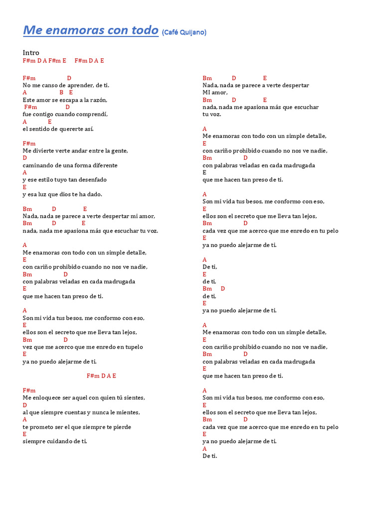 Me Enamoras Con Todo (Café Quijano) | PDF