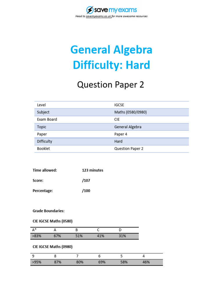 E2 General Algebra 4B Hard Topic Booklet 2 CIE IGCSE Maths - 1 | PDF ...