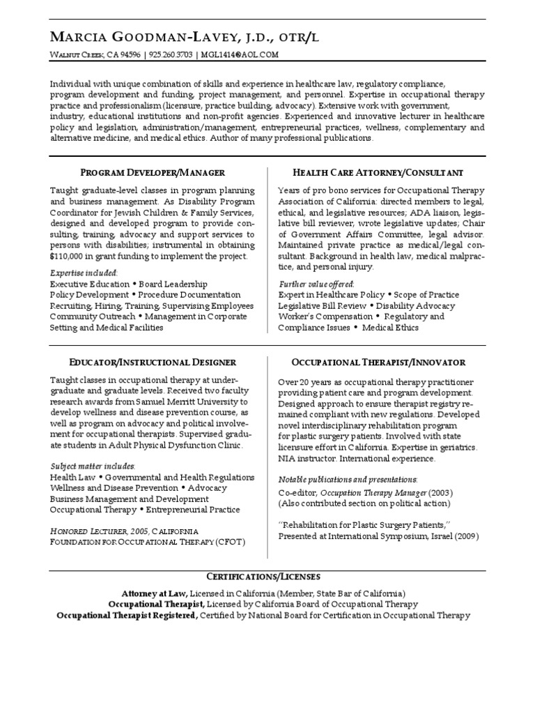 Healthcare Program Manager in East Bay CA Resume Marcia Goodman-Lavey ...