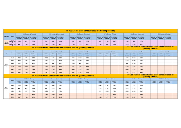 34-A Campus Class Schedule (13th To 18th October 2025) | PDF