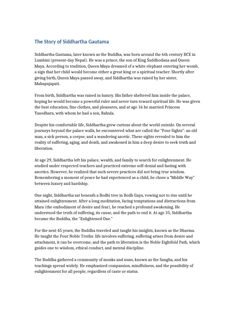 Story of Siddhartha Gautama | PDF | Enlightenment In Buddhism | Nāstika